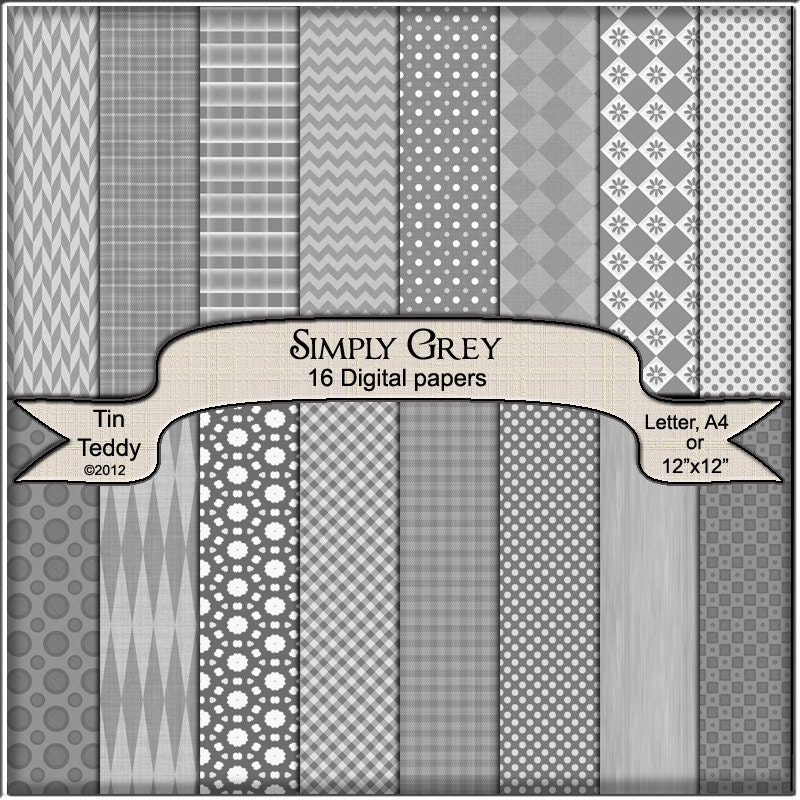 Digital Paper - Simply Grey Coordinated Printable Backgrounds for Your ...