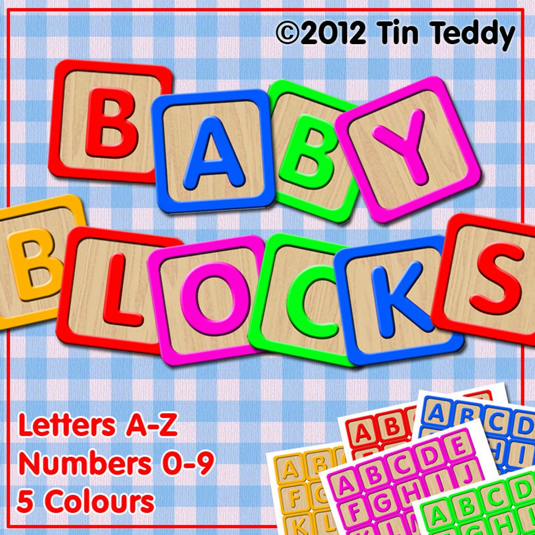 Baby Blocks Digital Collage Sheet -letters A to Z & Numbers 0 to 9 in 5 ...