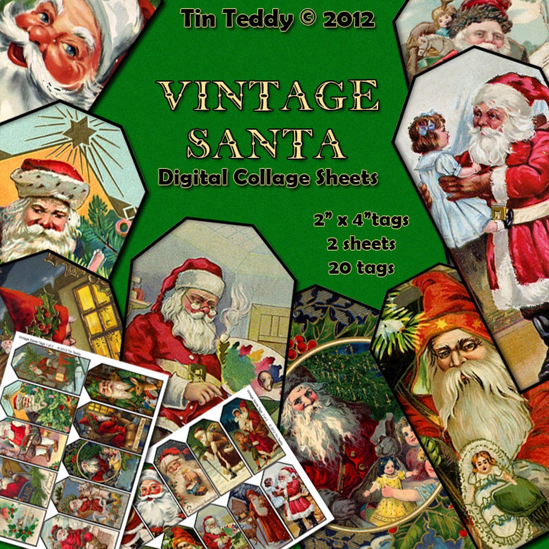 Vintage Santa Tags Printable Digital Collage Sheet - 20 Different 2" X ...
