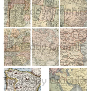 Vintage Map Digital Collage Sheet - Great for ATC Backgrounds, Map Tags ...