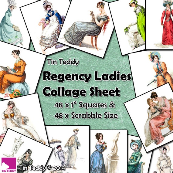 Regency Ladies Digital Collage Sheet 1 Inch Squares and | Etsy