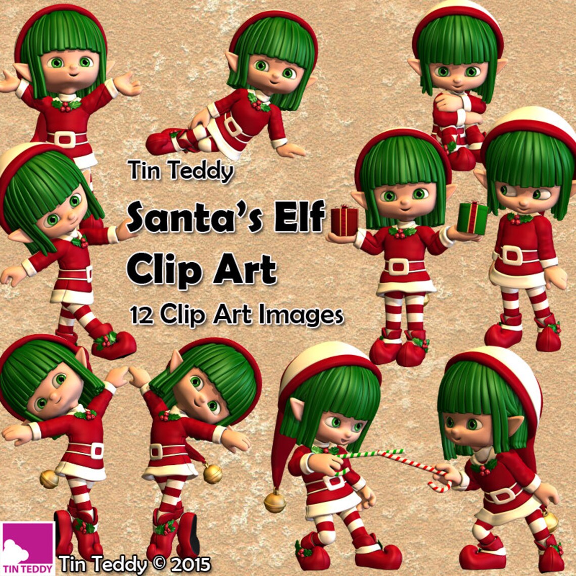 Santa's Elf Clip Art - 12 Digital Images of a Cute Christmas Elf for ...