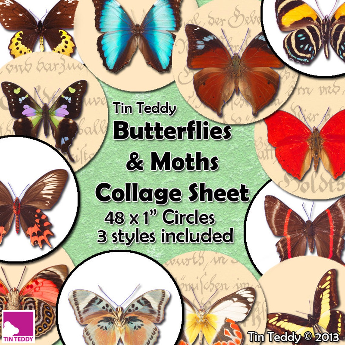 Butterflies and Moths Digital Collage Sheet - 1 Inch Circles X 48 ...