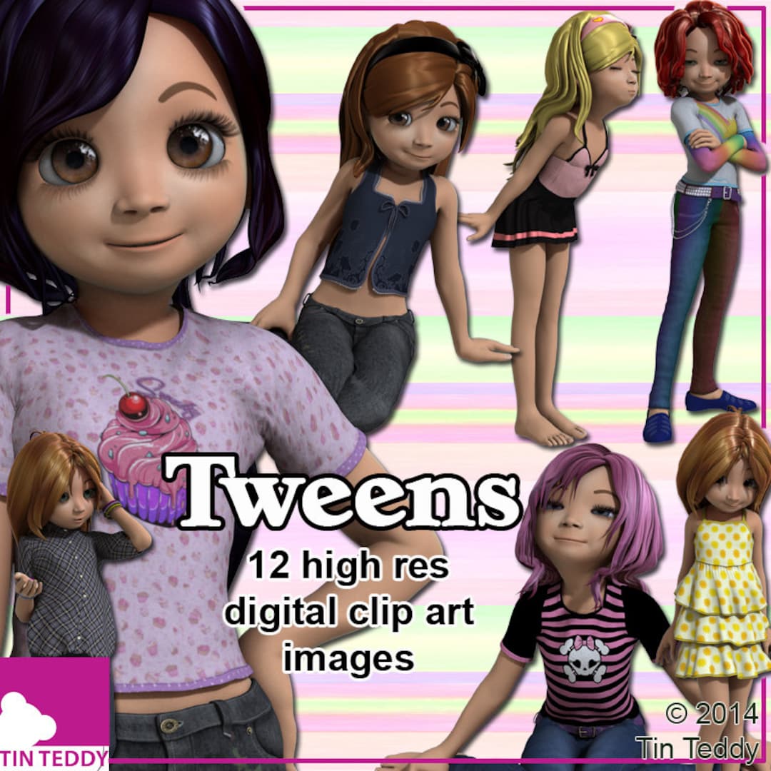 Tween Girls Clip Art 12 Digital Images of Cute Little Toon Girls Ideal ...