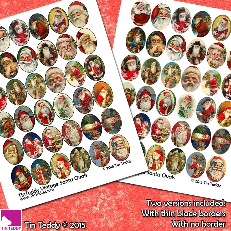 Vintage Santa Printable Digital Collage Sheet - 40mm X 30mm Ovals - 34 ...