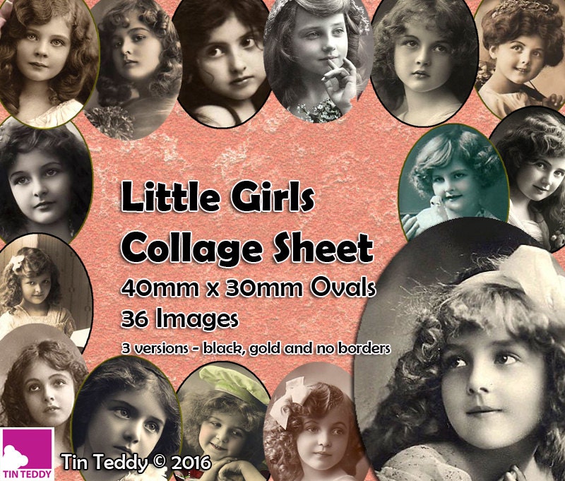Little Girls Digital Collage Sheet 40mm X 30mm Child Ovals, 36 Vintage ...