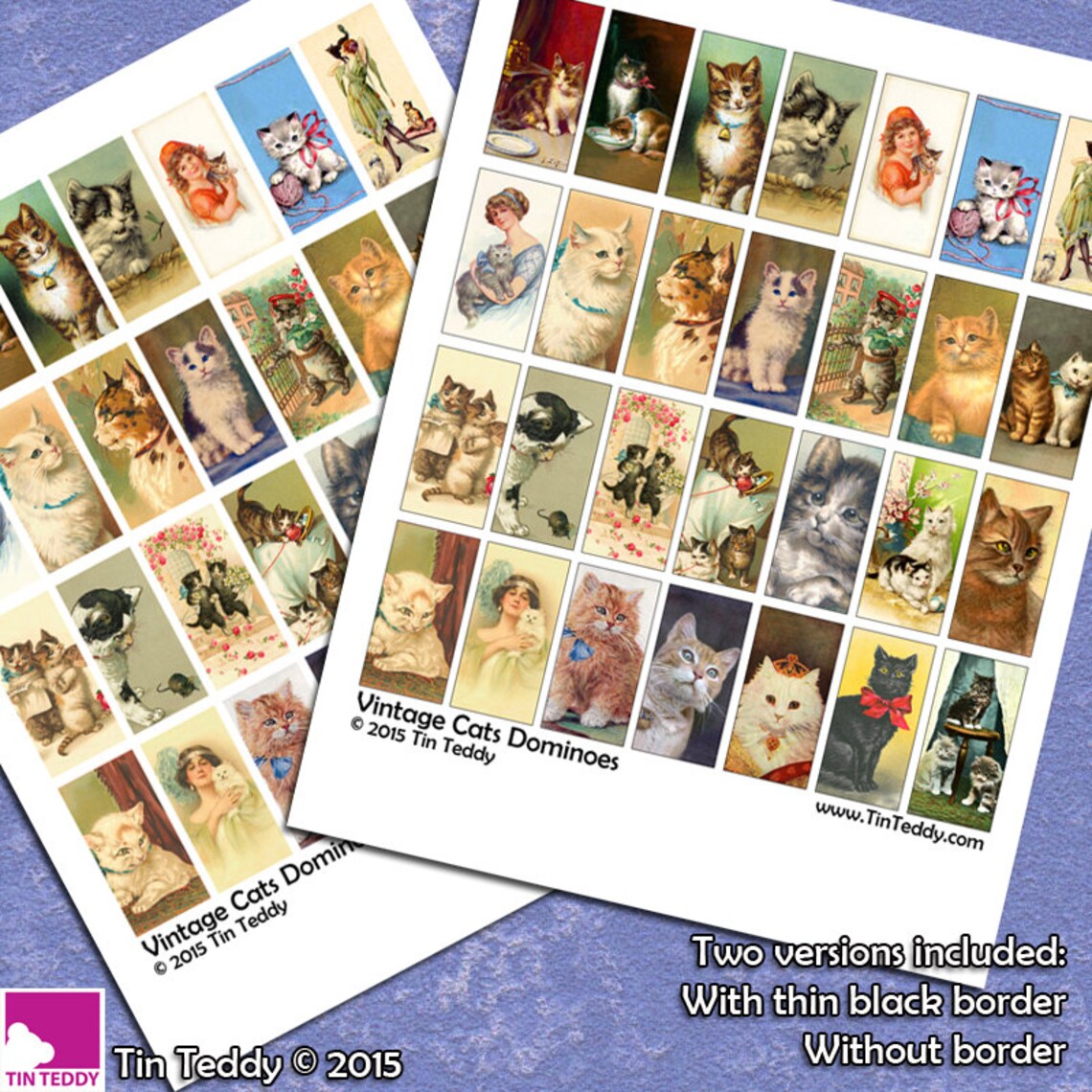 Vintage Cats Dominoes Digital Collage Sheet - Cats and Kittens - 2" X 1 ...