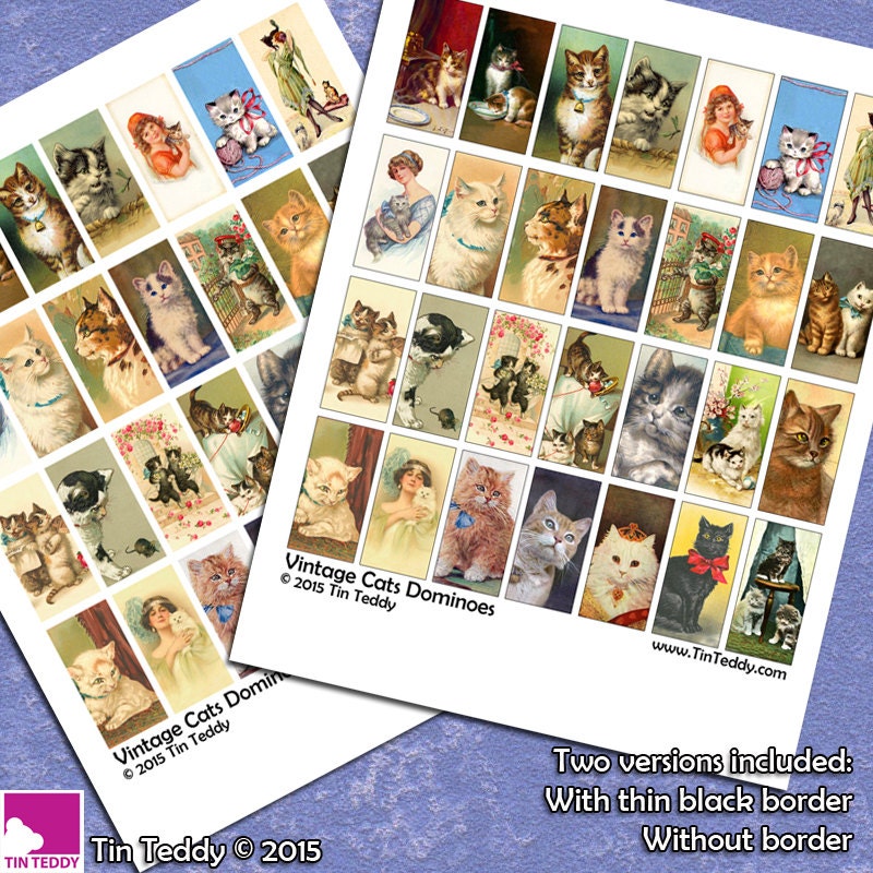 Vintage Cats Dominoes Digital Collage Sheet - Cats and Kittens - 2" X 1 ...