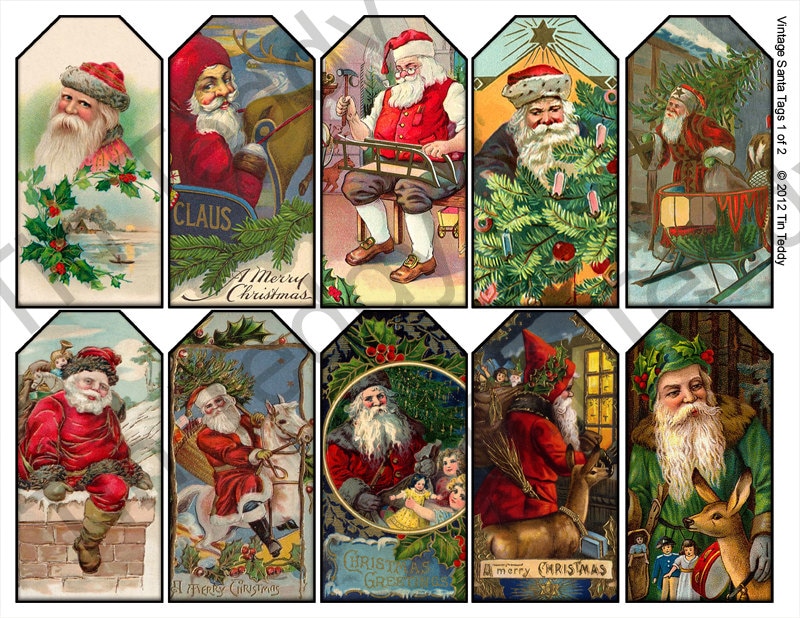 Vintage Santa Tags Printable Digital Collage Sheet 20 Different 2 X 4 ...