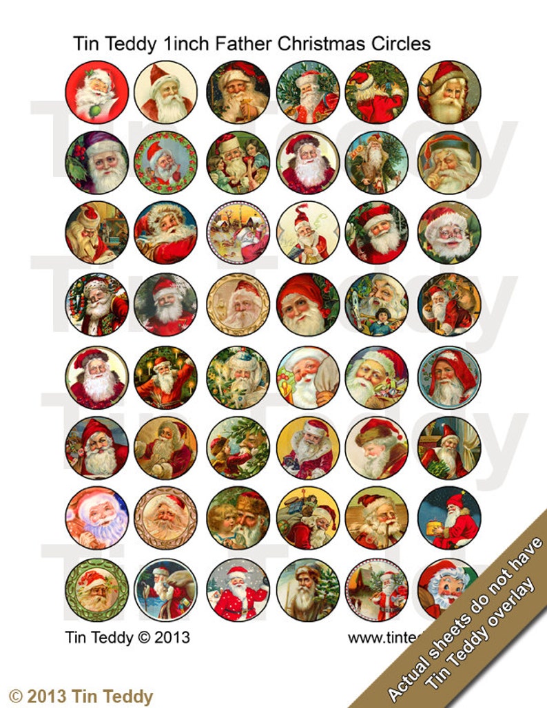 Father Christmas Digital Collage Sheet - 1 Inch Circles X 48 - Santa ...