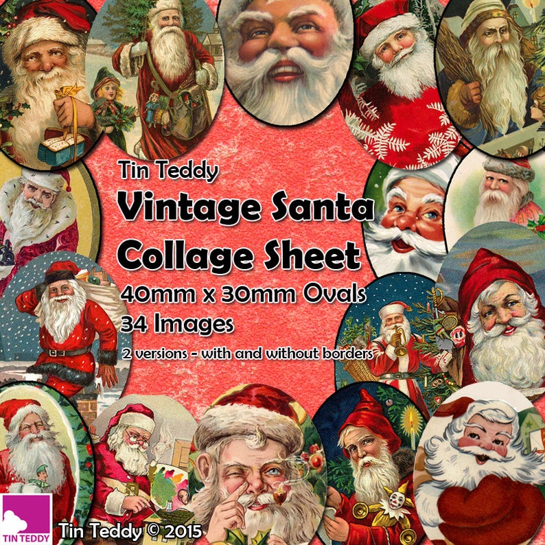 Vintage Santa Printable Digital Collage Sheet - 40mm X 30mm Ovals - 34 ...