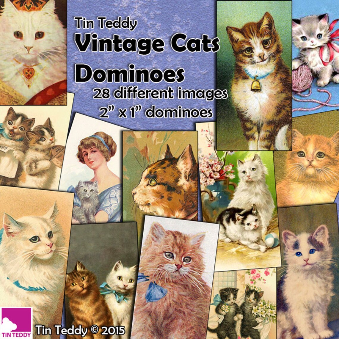 Vintage Cats Dominoes Digital Collage Sheet - Cats and Kittens - 2" X 1 ...
