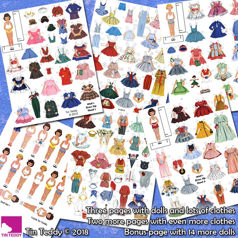 1950s Dress up Dolls Digital Paper Doll Set 1 - Printable Vintage Betsy ...