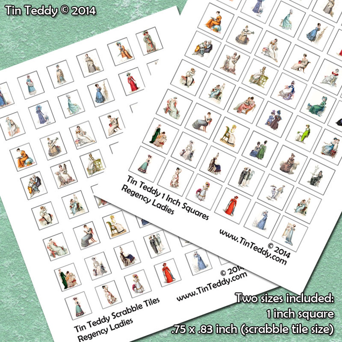Regency Ladies Digital Collage Sheet 1 Inch Squares and Scrabble Sized ...