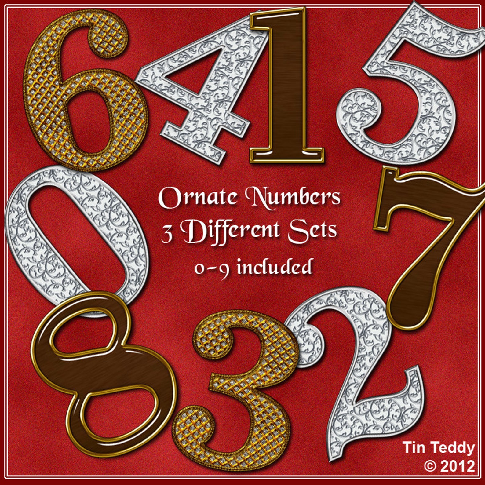 Ornate Numbers 0-9 Printable Digital Clip Art 3 Sets for Scrapbooking ...