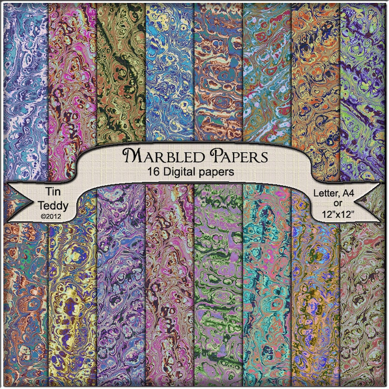 Marbled Papers Digital - 16 Victorian Style Marble Printable ...