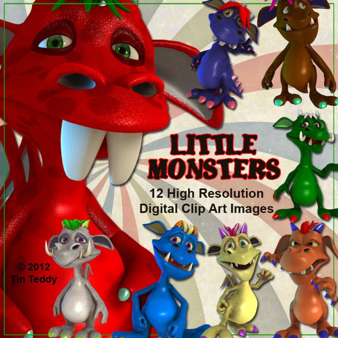 Little Monsters Digital Clip Art 12 Cute Printable Images of Cartoon ...