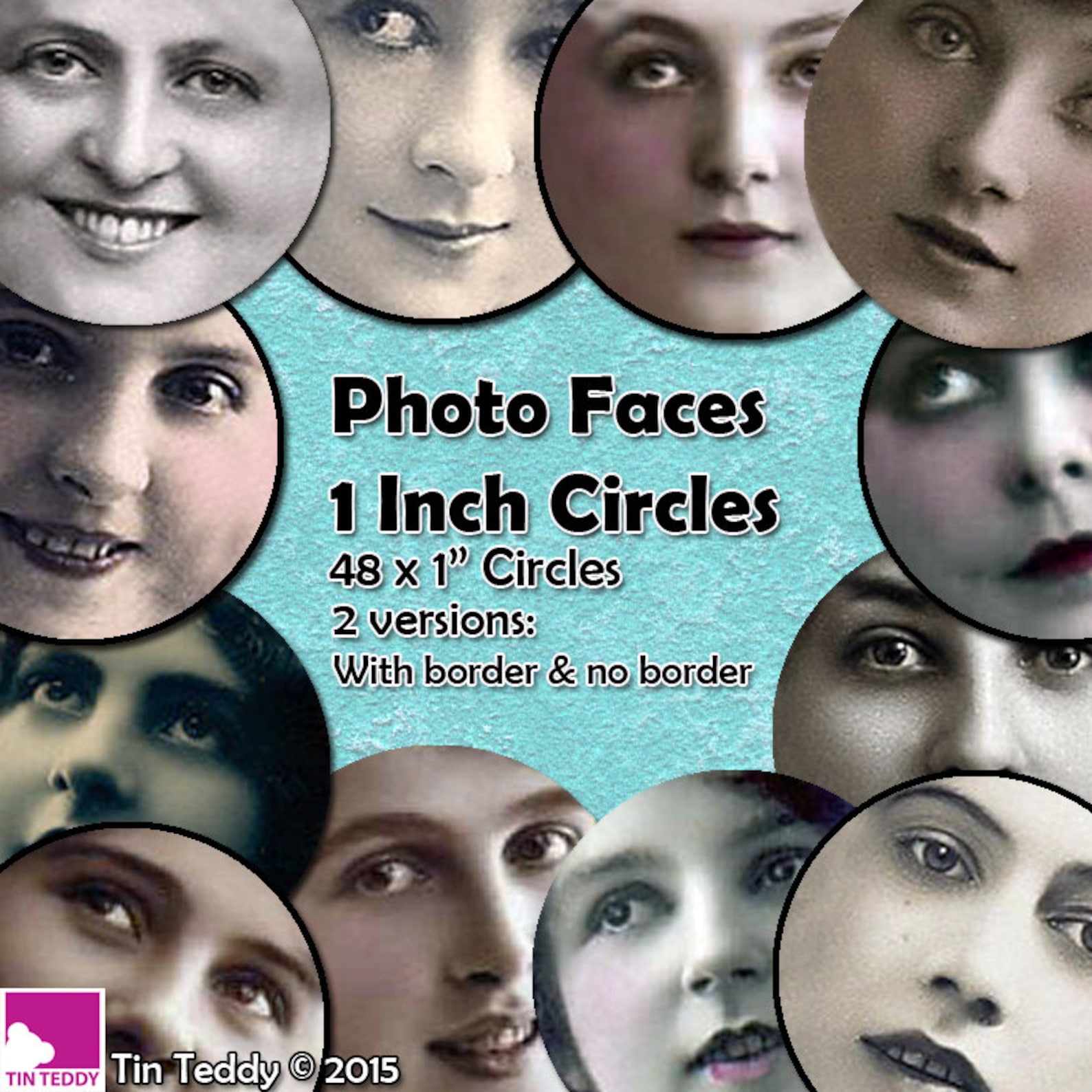 Photo Faces Printable Digital Collage Sheet - 1 Inch Face Circles X 48 ...