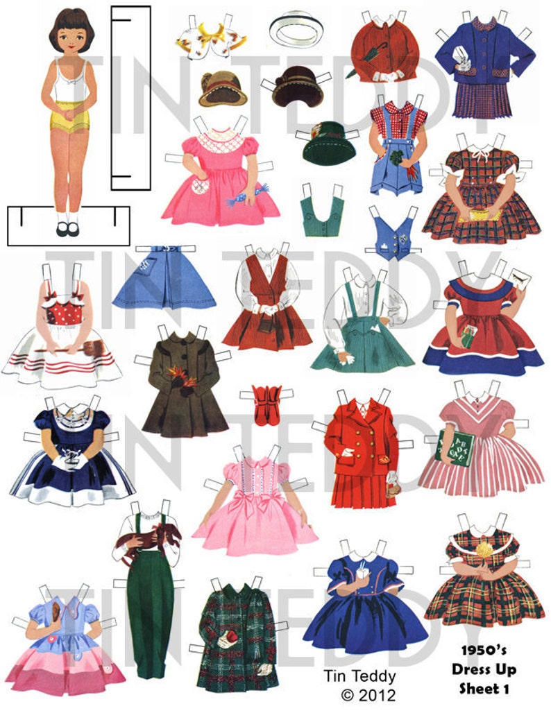 1950s Dress Up Dolls Digital Paper Doll Set 1 Printable Vintage Betsy