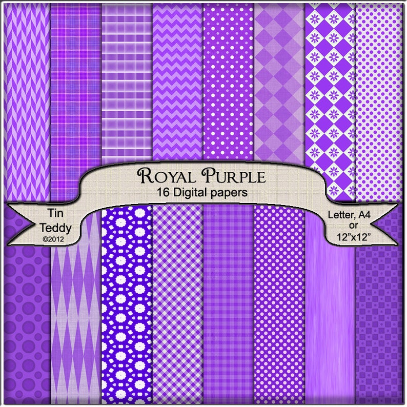 Digital Paper - Royal Purple Coordinated Printable Backgrounds for Your ...