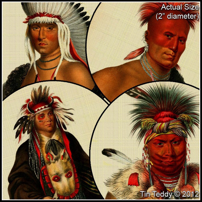 Native American Chiefs - 2 Inch Circles / Cupcake Toppers Mirrors Etc ...