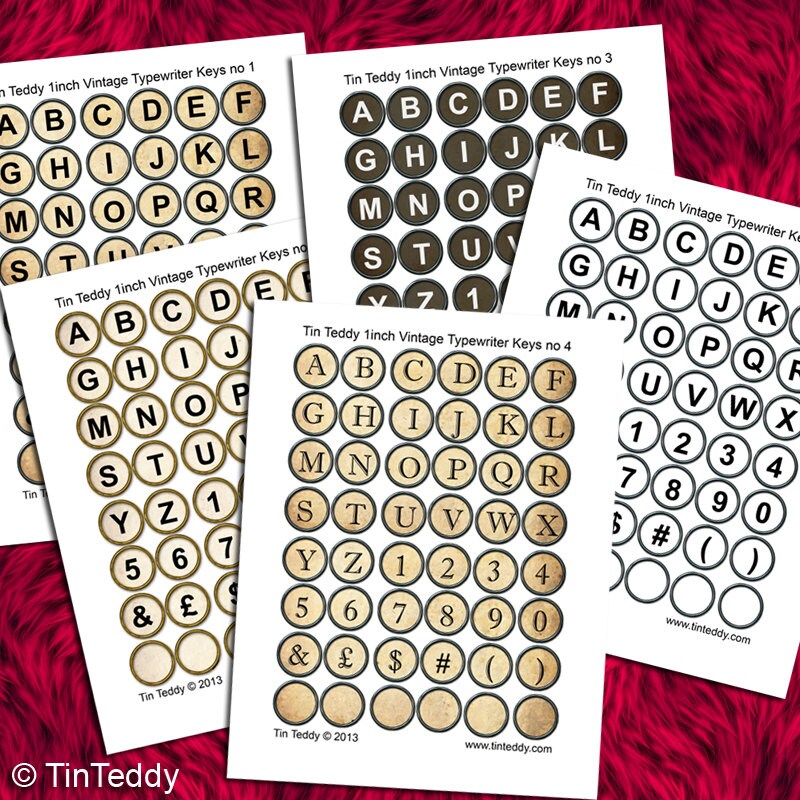 Typewriter Keys Printable Digital Collage Sheets - 1 Inch Circles X 48 ...