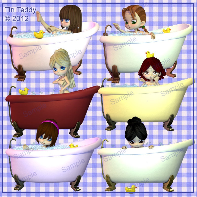 Bathtime Digital Clip Art for Card Making, Scrapbooking, Decoupage and ...