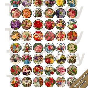 Vintage Flower Circles Digital Collage Sheet 1 Inch Circles X 48 ...