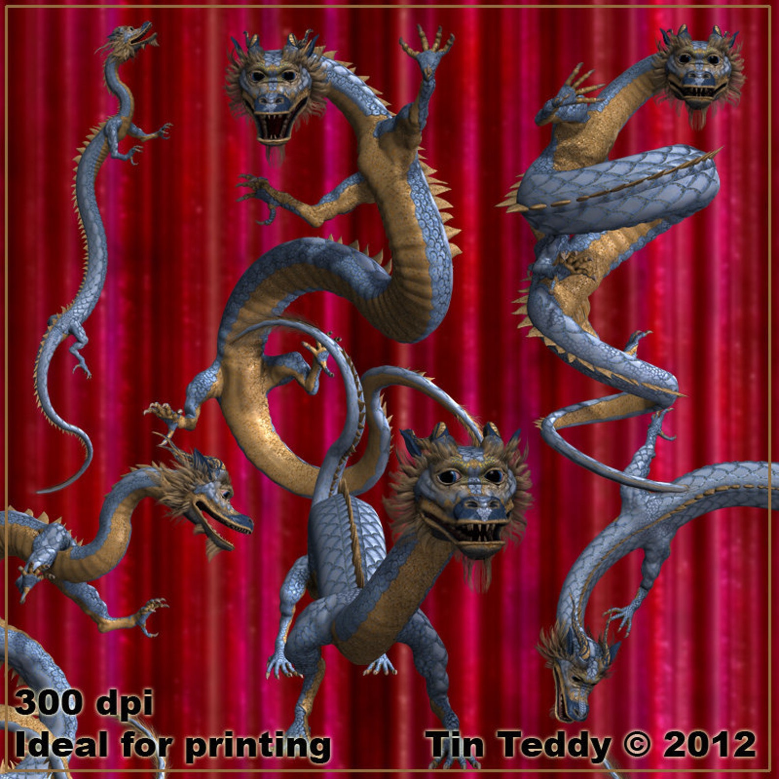 Chinese Dragons Digital Clip Art - Original Images for Scrapbooking ...