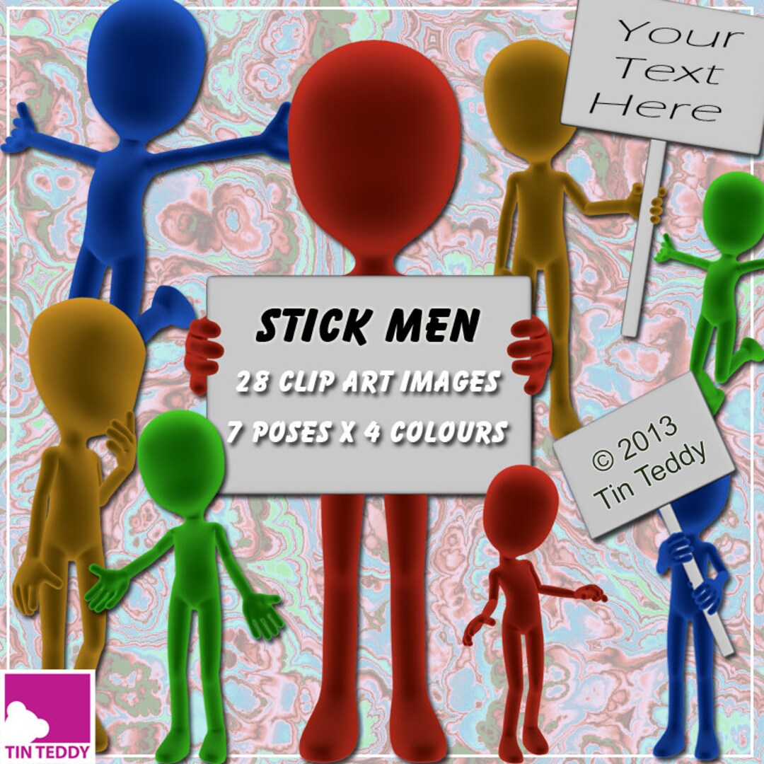 Stick Men 28 Digital Images With Signs for Scrapbooks, Card Making and ...