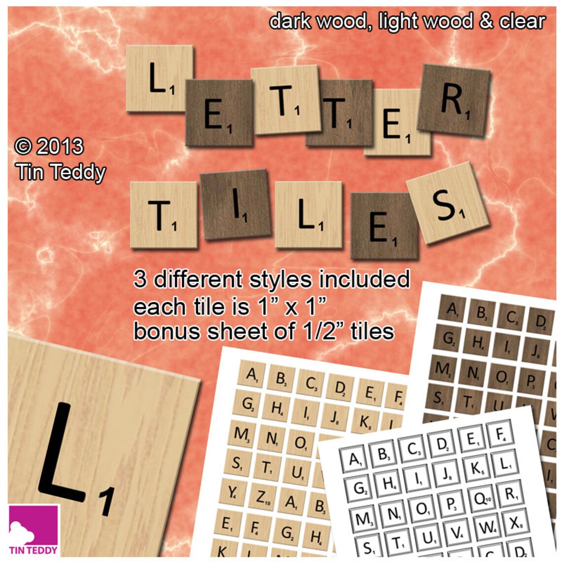 Letter Tiles Digital Collage Sheet - 1 Inch Squares Alphabet Tiles ...