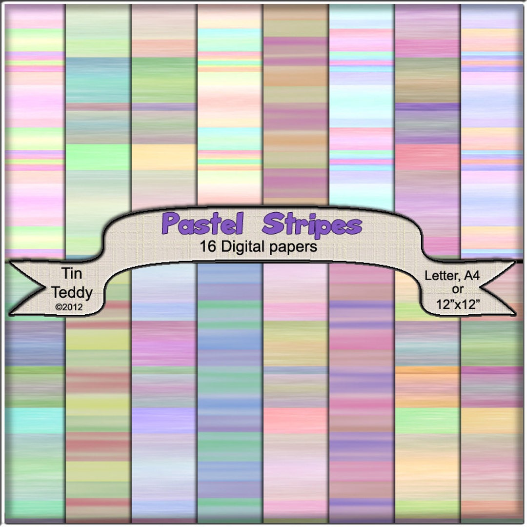 Pastel Stripes Digital Papers - 16 Soft Striped Printable Backgrounds ...