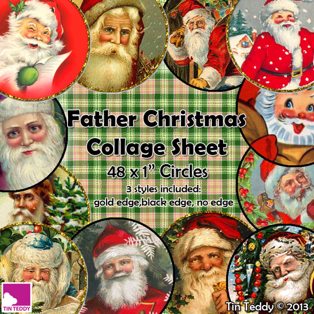 Father Christmas Digital Collage Sheet - 1 Inch Circles X 48 - Santa ...