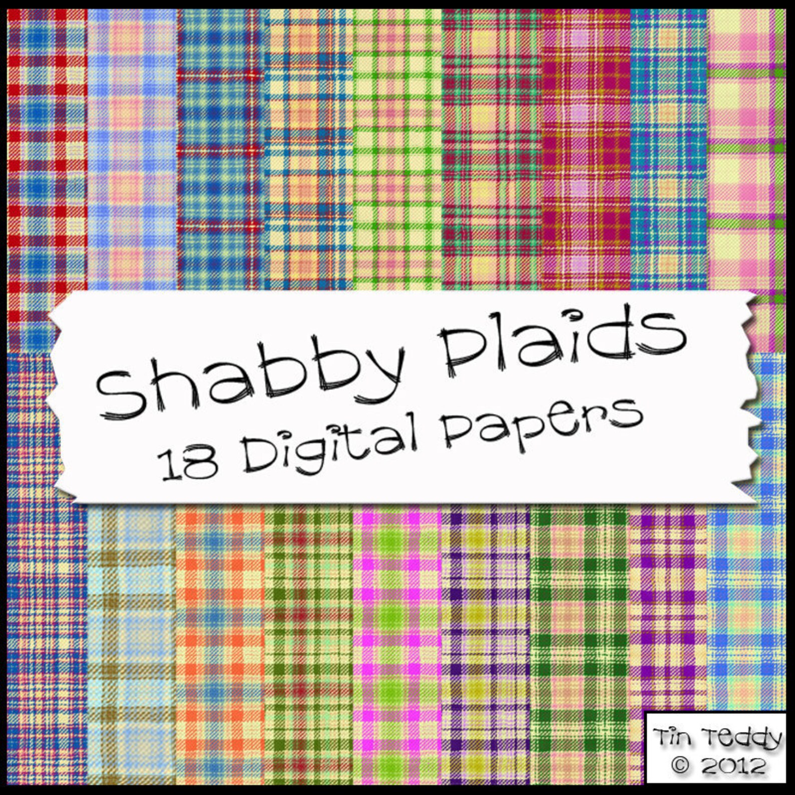 Shabby Tartan Plaids Digital Papers - 18 Printable Backgrounds for ...