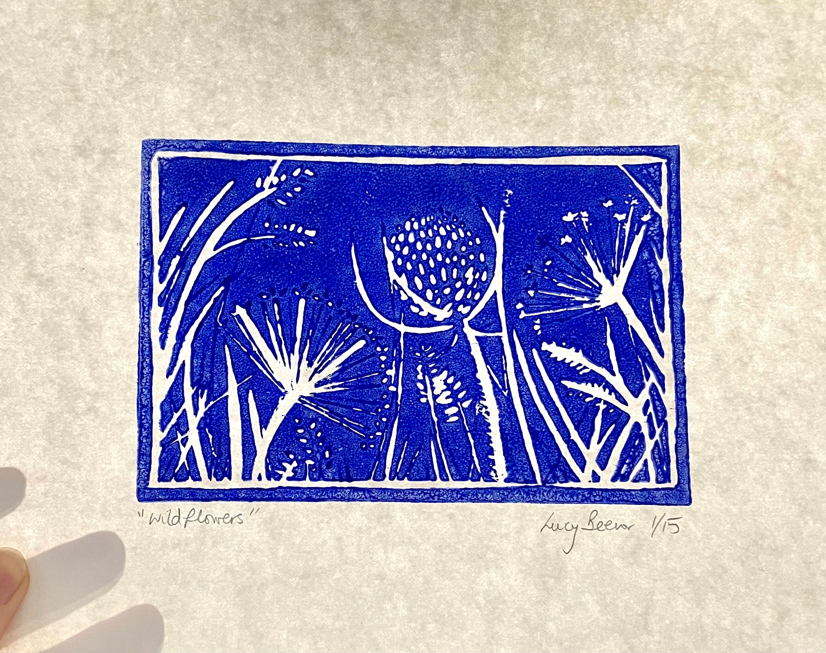Wildflowers Lino Print Original Art. Botanical Folk Wall Art. Cow ...