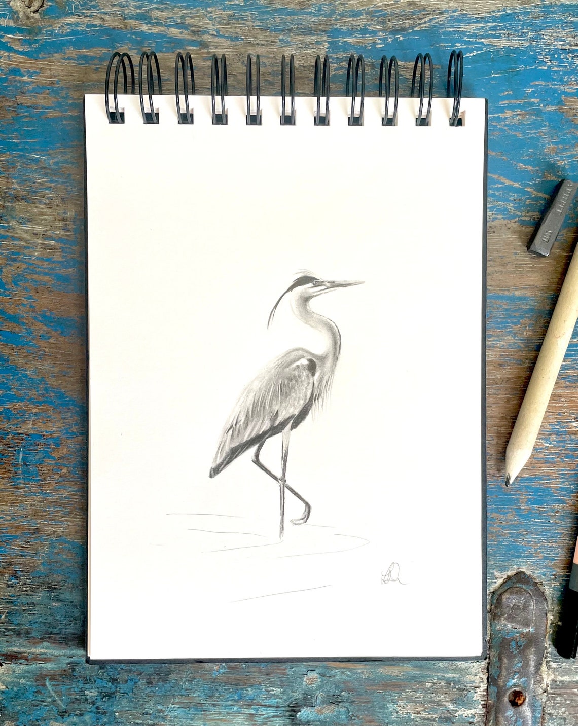 Heron Original Pencil Drawing. Original Bird Sketch, Bird Art, British ...
