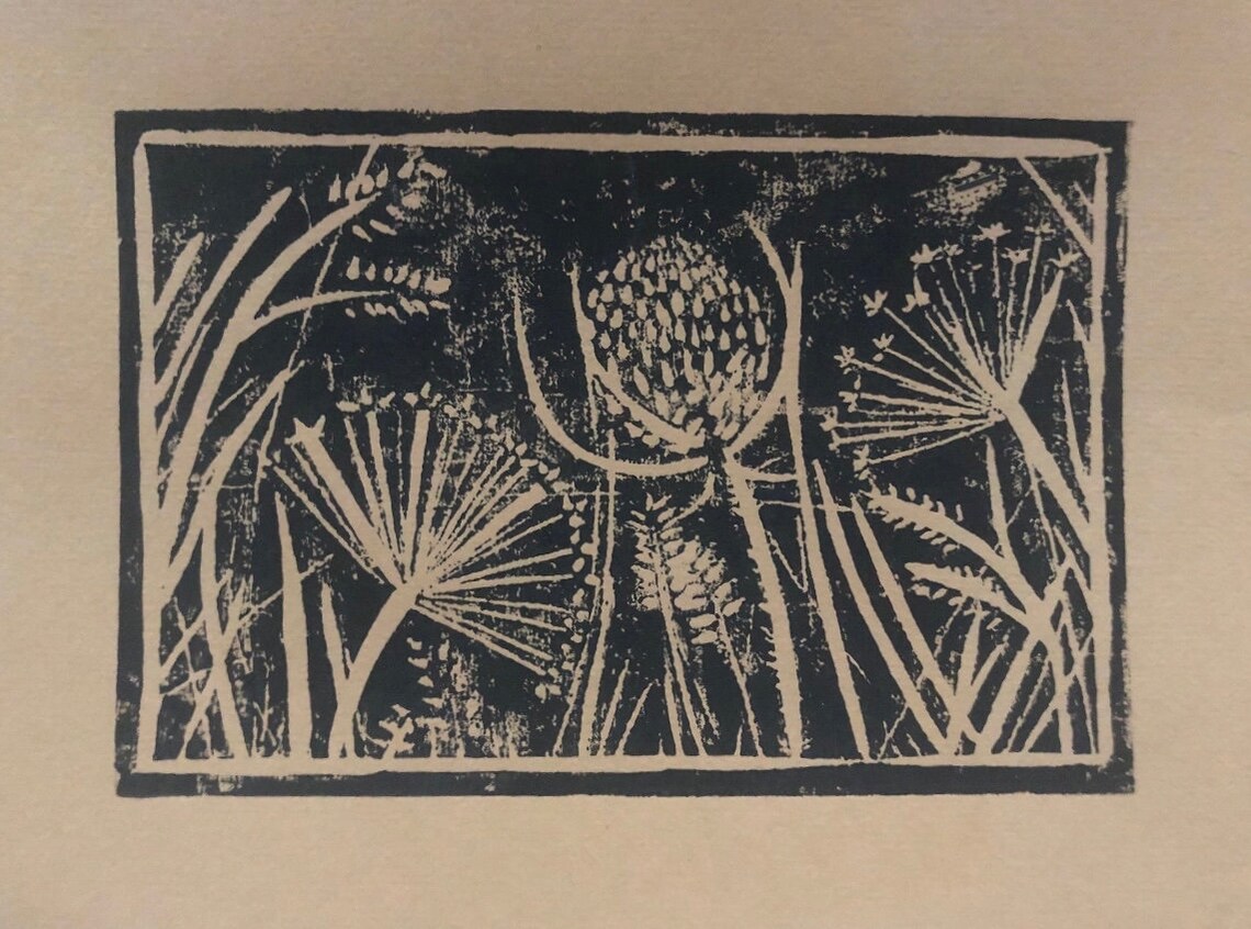 Original Wildflower Lino Print Art. Botanical Art. Original Meadow ...