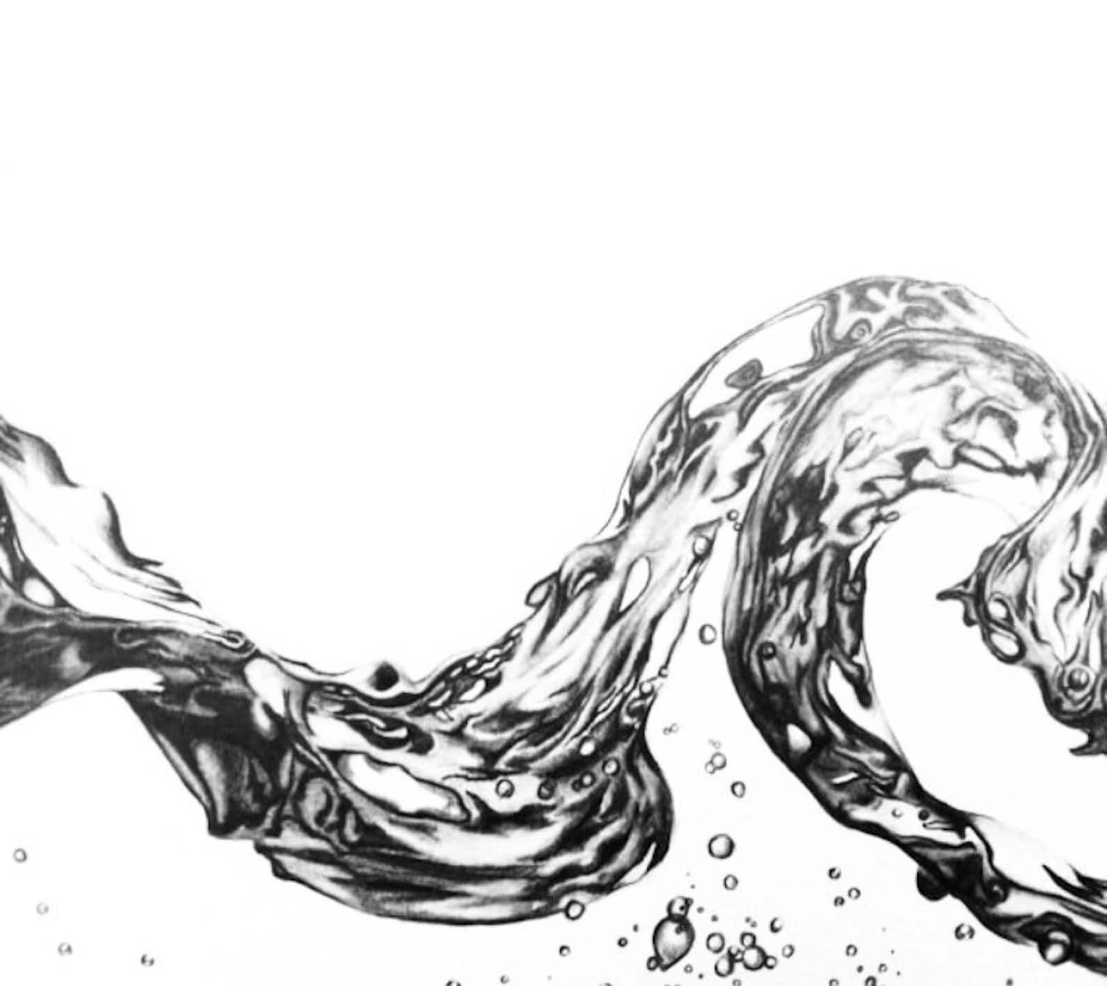 Nature Water Pencil Drawing. Sea Wave Art. Natural Art. Elements ...