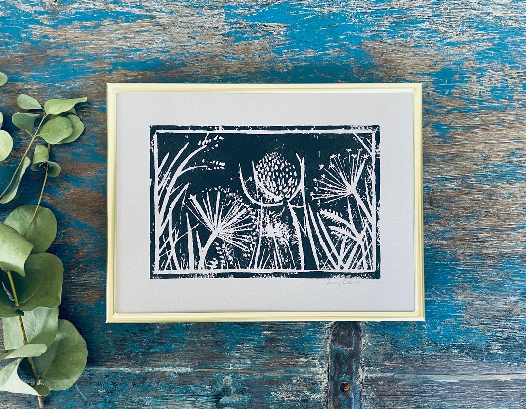 Original Wildflower Lino Print Art. Botanical Art. Original Meadow ...