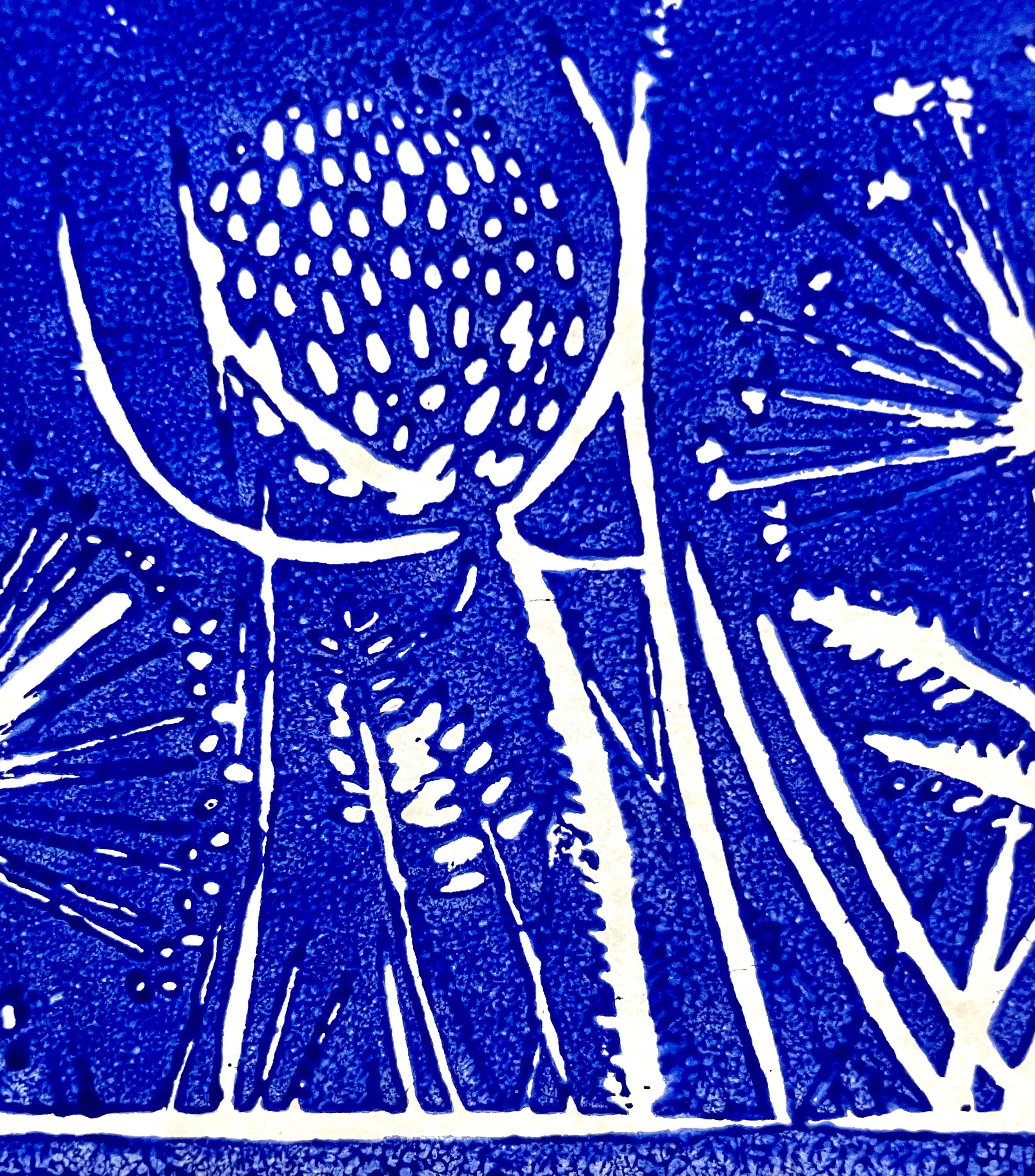 Wildflowers Lino Print Original Art. Botanical Folk Wall Art. Cow ...