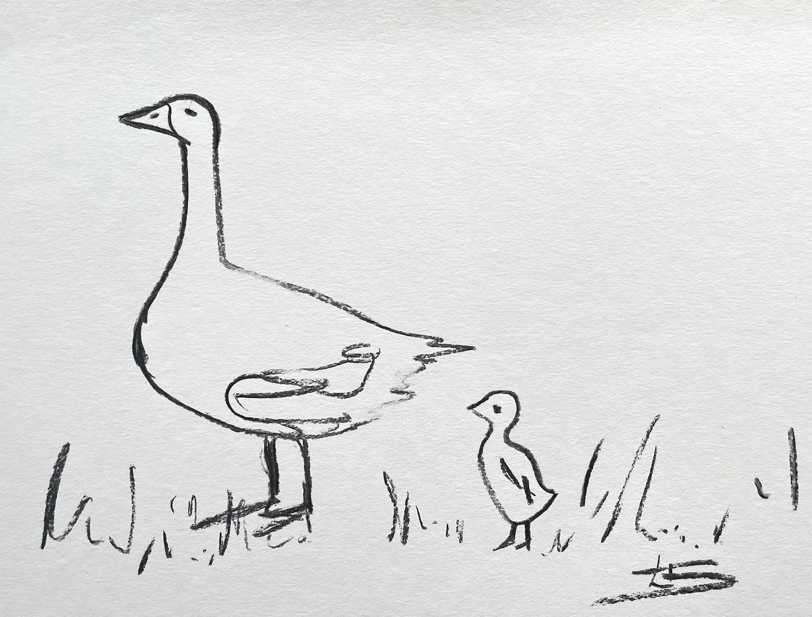 Minimal Geese Charcoal Art - French Style Original Contemporary Style ...