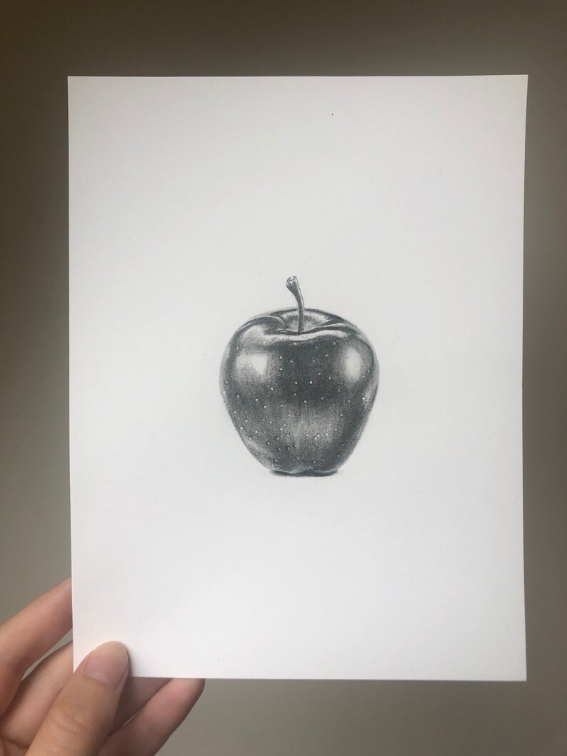 Apple Original Pencil Drawing. Original Art Apple Print. - Etsy