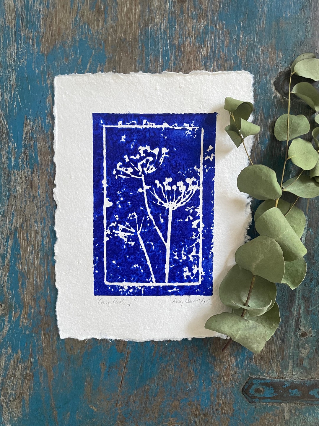 Wildflower Lino Print Original Art. Botanical Folk Wall Art. Cow ...