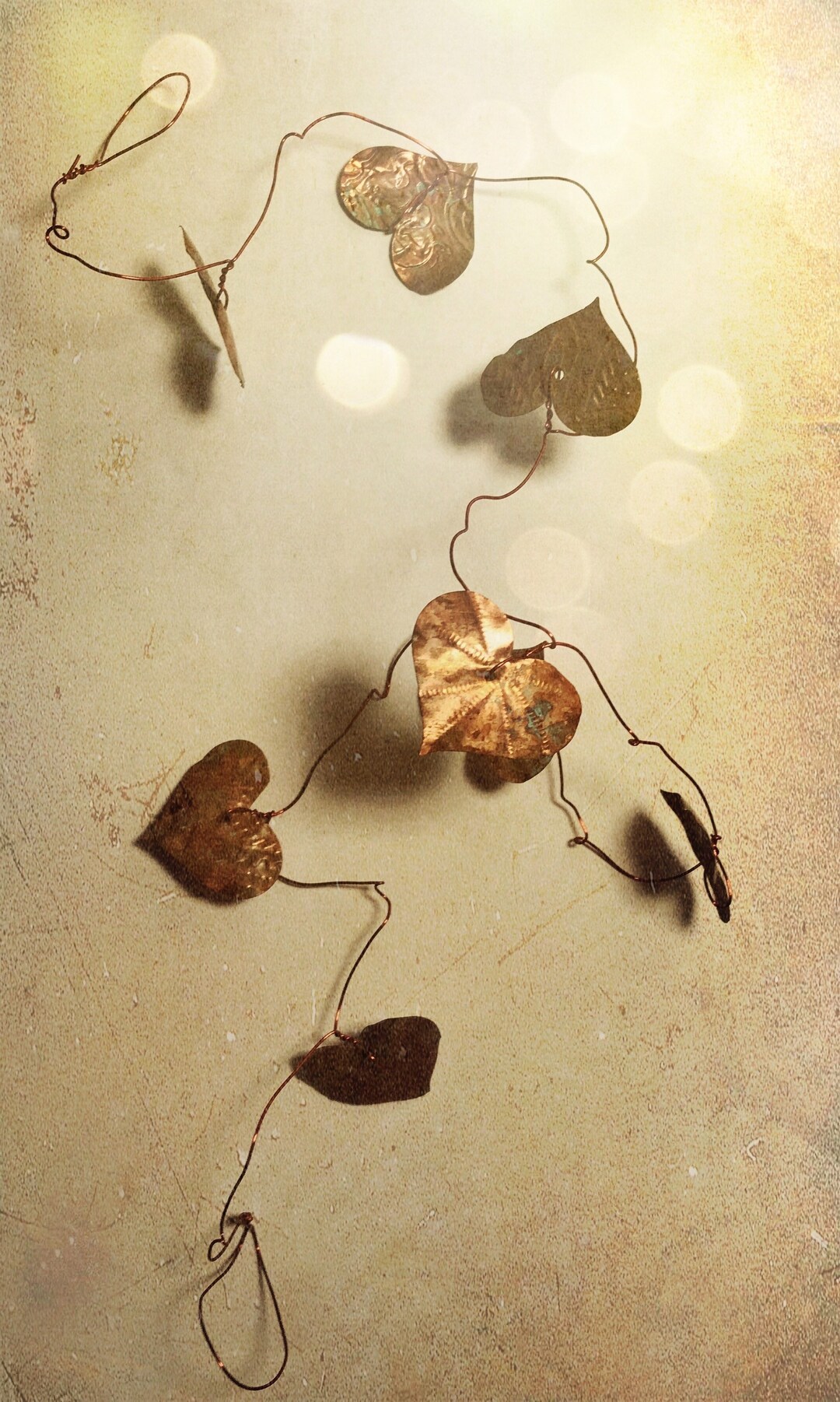 Delicate Small Real Copper Heart Garland, Patinated Copper Heart Chain ...