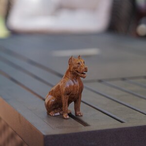 Carved Wooden Pitbull Sculpture | Memorial Pet Figurine | Customizable ...
