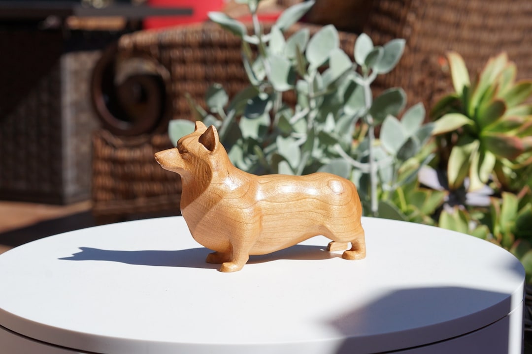 Carved Cherry Wood Corgi Statue: Solid Hardwood Sculpture - Etsy