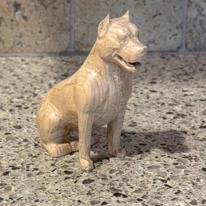 Carved Wooden Pitbull Sculpture | Memorial Pet Figurine | Customizable ...