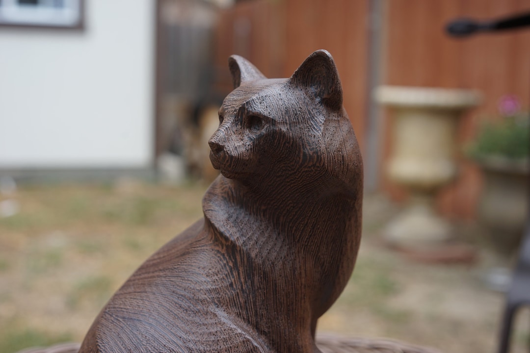 Wooden Cat Figurine. Made of Different Hardwoods. Very Elegant Cat ...