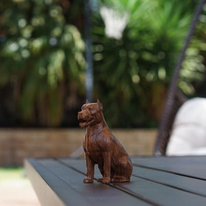 Carved Wooden Pitbull Sculpture | Memorial Pet Figurine | Customizable ...