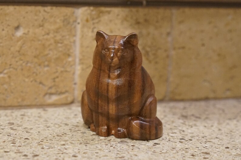Wooden Cat Figurine. Chubby Cat Made of Solid African Mahogany - Etsy